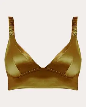 ROMUṠE Fiamma Silk Charmeuse Ruched Bralette - Olivegold