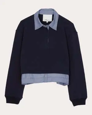 3.1 Phillip Lim French Terry Poplin Combo Polo Shirt - Blue