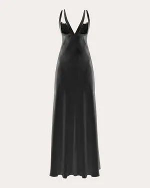 ROMUṠE Eva Silk Lace Cutout Maxi Dress - Black