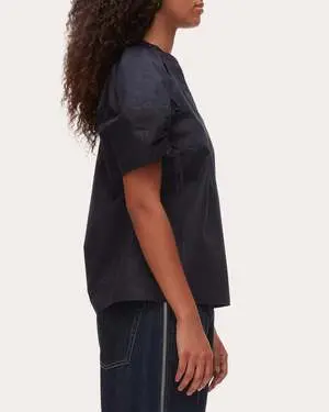 3.1 Phillip Lim Cotton Poplin Ruched Puff-sleeve Top - Black