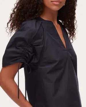 3.1 Phillip Lim Cotton Poplin Ruched Puff-sleeve Top - Black