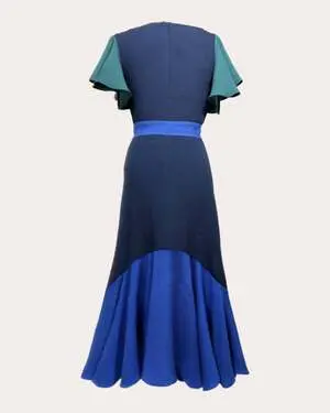 EDELINE LEE Dada Jacquard Belted Ruffle-hem Midi Dress