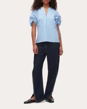 3.1 Phillip Lim Cotton Poplin Ruched Puff-sleeve Top - Blue