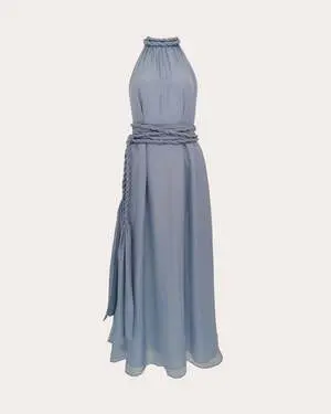 Azeeza Dany Gathered Silk Chiffon Midi Dress - Blue