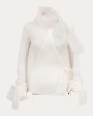 BYVARGA Fatima Sheer Organza Wrap Shirt - White