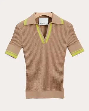 3.1 Phillip Lim Textured Knit Polo Top - Brown