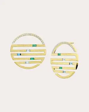 JENNIFER DEMORO Emerald & Topaz Solara Hoop Earrings - Blue