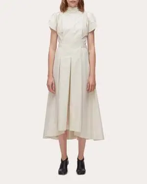 3.1 Phillip Lim Cotton Poplin Pleated Tulip-sleeve Midi Dress - Neutral