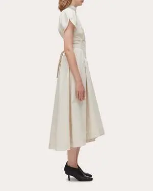 3.1 Phillip Lim Cotton Poplin Pleated Tulip-sleeve Midi Dress - Neutral