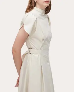 3.1 Phillip Lim Cotton Poplin Pleated Tulip-sleeve Midi Dress - Neutral