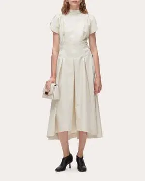 3.1 Phillip Lim Cotton Poplin Pleated Tulip-sleeve Midi Dress - Neutral