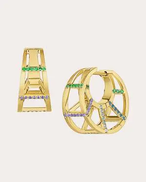 JENNIFER DEMORO Tanzanite, Topaz, And Emerald 18k Gold Hoop Earrings - Multicolor