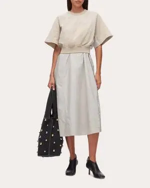 3.1 Phillip Lim French Terry Poplin Combo Midi Dress - Neutral