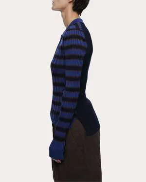 EOLAS Silvia Stripe Ribbed Cotton Polo Sweater