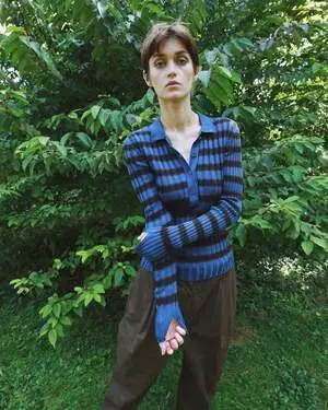 EOLAS Silvia Stripe Ribbed Cotton Polo Sweater