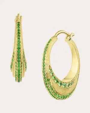 JENNIFER DEMORO 18k Gold Hoop Earrings - Tsavorite