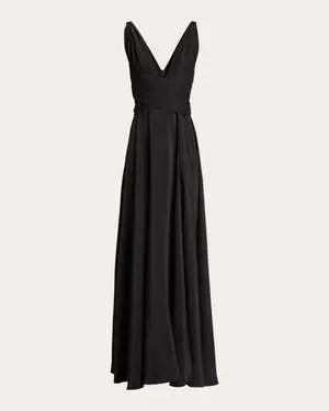 Azeeza Cirrus Silk Charmeuse Belted Gown - Black
