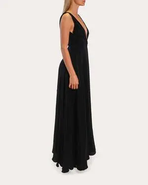 Azeeza Cirrus Silk Charmeuse Belted Gown - Black