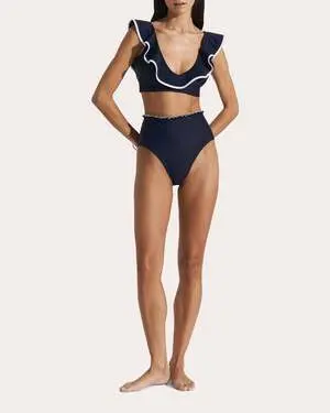 SEAQUELLE SWIM Ruffle High-rise Bikini Bottom