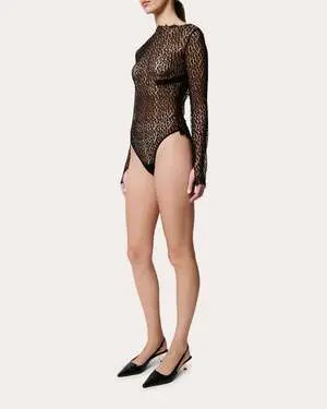ROMUṠE Mireille Sheer Chantilly Lace Bodysuit