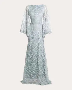 Francisco Arce Lorgi Embellished Lace Cape Gown