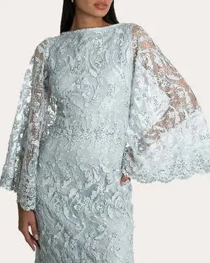 Francisco Arce Lorgi Embellished Lace Cape Gown