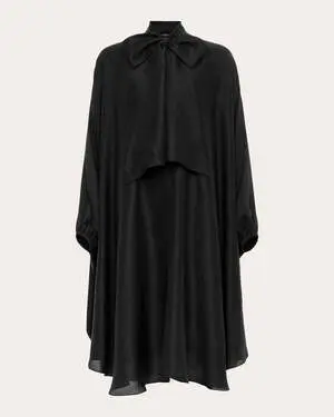 Azeeza Emlyn Silk Tie-neck Cape Midi Dress - Black