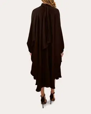 Azeeza Emlyn Tie-neck Silk Midi Dress - Brown