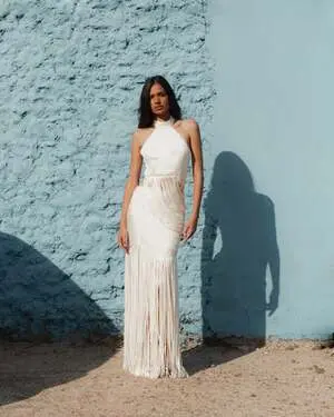 Francisco Arce Draped Silk Fringe Halter Top