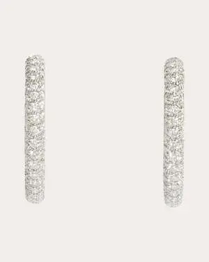 STATEMENT Diamond And 18k White Gold Reptile Hoop Earrings - Silver