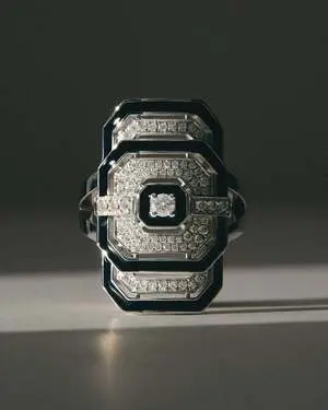 STATEMENT Diamond & Black Enamel My Way Ring - Silver