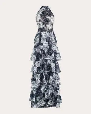 Francisco Arce Kei Embroidered Floral Lace Tiered Gown