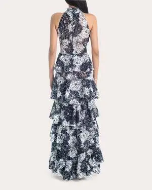 Francisco Arce Kei Embroidered Floral Lace Tiered Gown