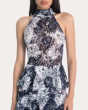 Francisco Arce Kei Embroidered Floral Lace Tiered Gown