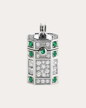 STATEMENT Emerald & Diamond Rise Pendant Necklace - Silver