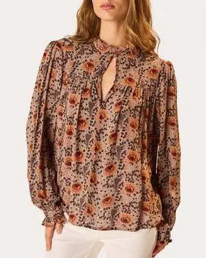 Natalie Martin Floral Gathered Ruffle Top