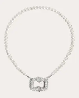 STATEMENT Pearl And Diamond Pendant Necklace - Silver