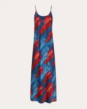 KARMA ON THE ROCKS Edo Fuji Silk Maxi Slip Dress - Blue