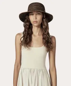 Helen Kaminski Evadine Stripe Crocheted Raffia Sun Hat - Brown