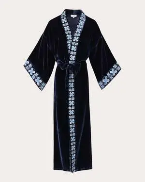 KARMA ON THE ROCKS Nikko Embroidered Velvet Long Kimono - Black