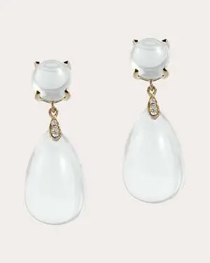 Goshwara Moon Quartz And Diamond Drop Earrings - White