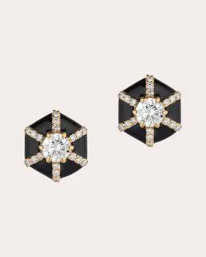 Goshwara Diamond And Enamel Stud Earrings - Black