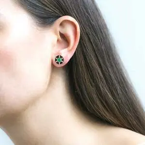 Goshwara Diamond And Enamel Stud Earrings - Black