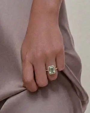Goshwara Prasiolite & Diamond Ring - Green