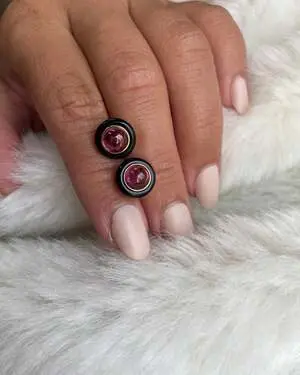 Goshwara Garnet And Onyx Halo Stud Earrings