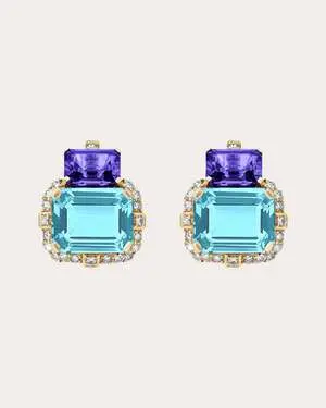 Goshwara 18k Gold Tanzanite, Topaz & Diamond Stud Earrings - Blue