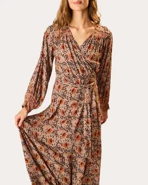 Natalie Martin Kate Floral Gathered Wrap Maxi Dress