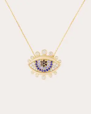 CAMPBELL + CHARLOTTE Diamond & Sapphire 14k Gold Evil Eye Pendant Necklace - Blue