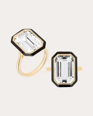 Goshwara Crystal And Enamel Goshwara Queen Ring Black