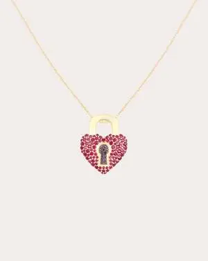 CAMPBELL + CHARLOTTE Ruby & Black Diamond 14k Gold Heart Locket Pendant Necklace - Red